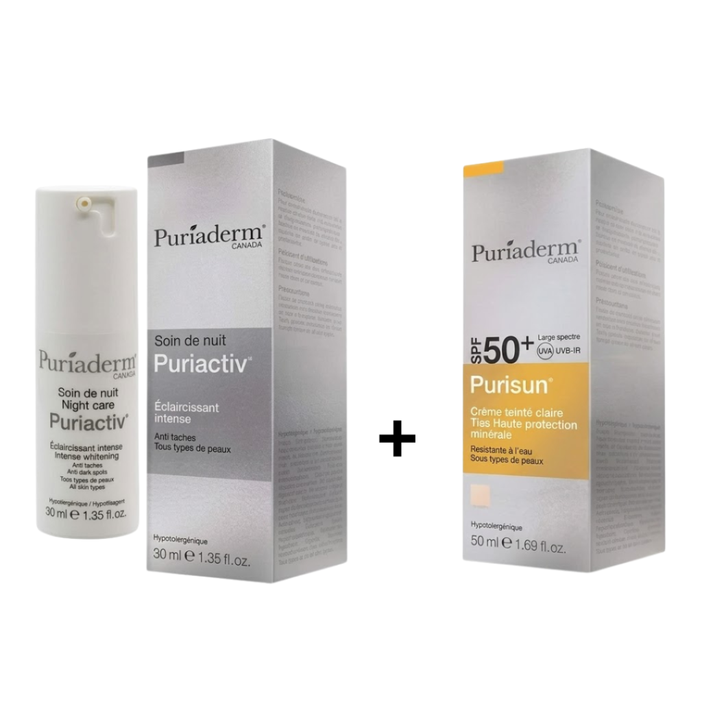 Puriaderm Puriactiv Soin Nuit + Ecran Teinte Claire Spf50+ Pack ...