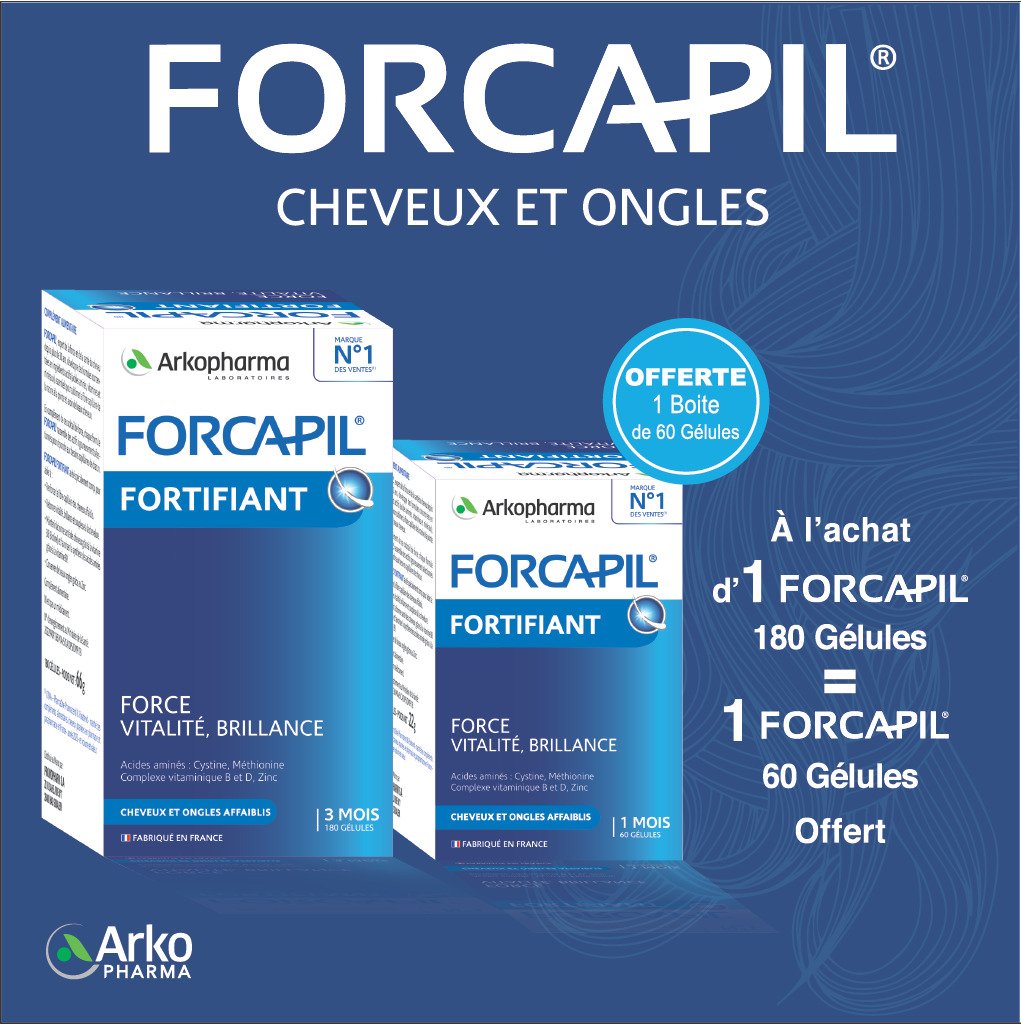 Forcapil Cheveux Et Ongles – 180 Gelules = Forcapil 60 Gelules Offert ...